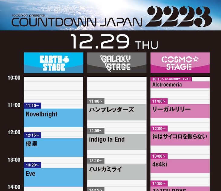『COUNTDOWN JAPAN 22/23』4daysのタイムテーブル発表 – 画像一覧（3/5） – THE FIRST TIMES